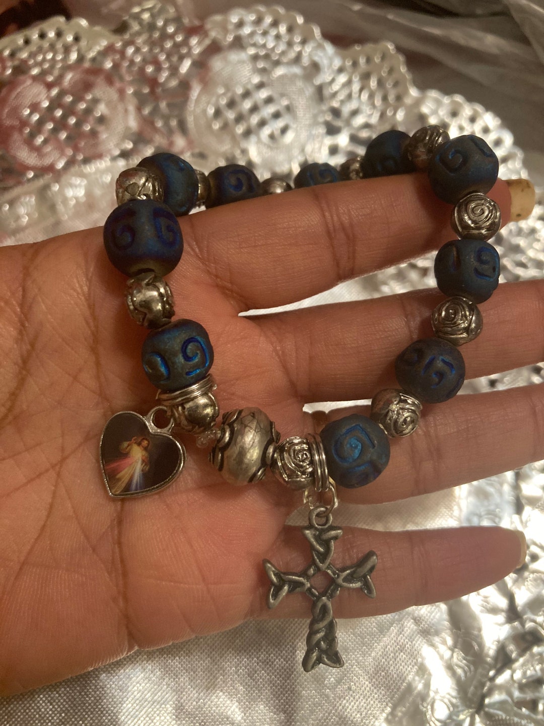Divine Mercy Bracelet|strechy Religious Bracelet|saint Charm Bracelet ...