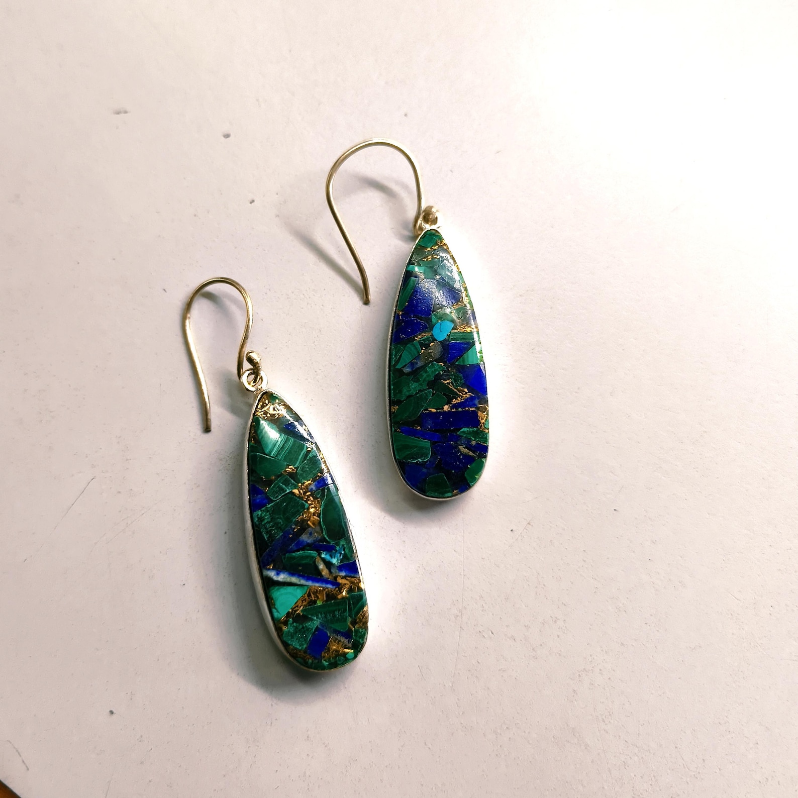 Handmade Sterling Silver Azurite Malachite Drop Earrings | Boho Jewelry ...