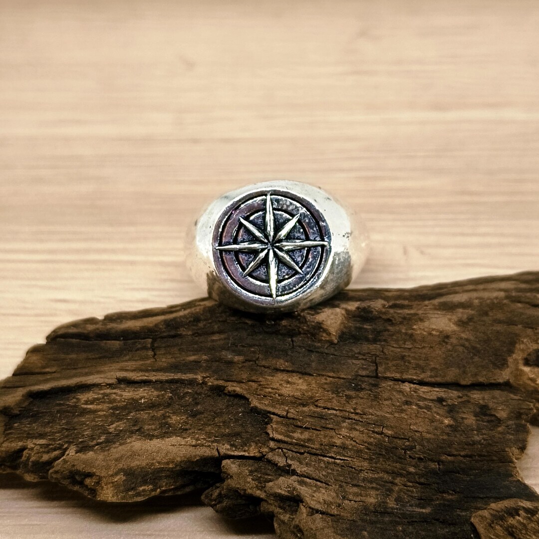 Sterling Silver Compass Ring, Handmade Nautical Jewelry, North Star ...