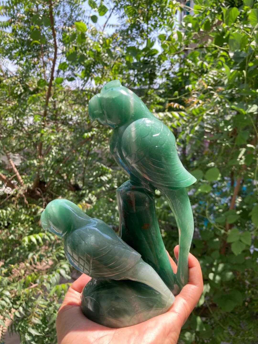 Jade Parrot- Gemstone Birds- Carved Parrot Statue- Carved Crystal Birds ...