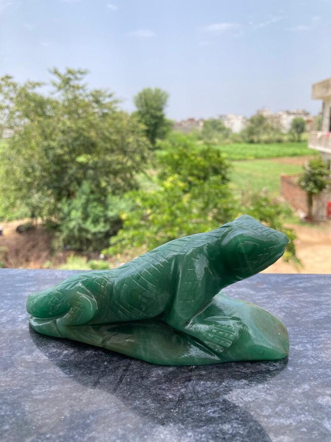 Green Jade Chameleon Crystal | Natural Stone Carved and Polished Lizard ...