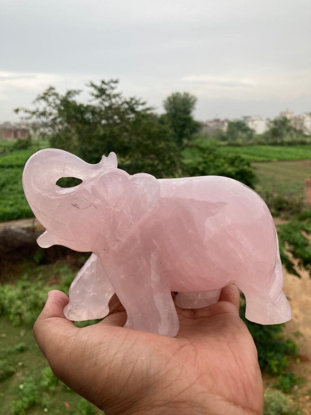 Pink Rose Quartz Crystal Elephant Figurine | Stone Carving | Hand ...