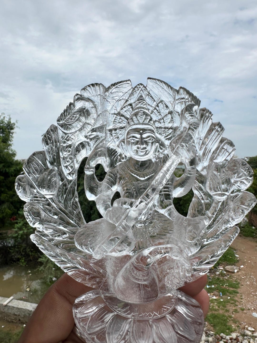 Rare,himalayan Crystal Rock Saraswati Carving, Natural Stone Art, Hand ...