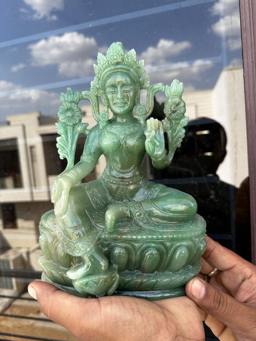 Green Jade Goddess Tara Statue, Handmade Natural Carving, Reiki Crystal ...