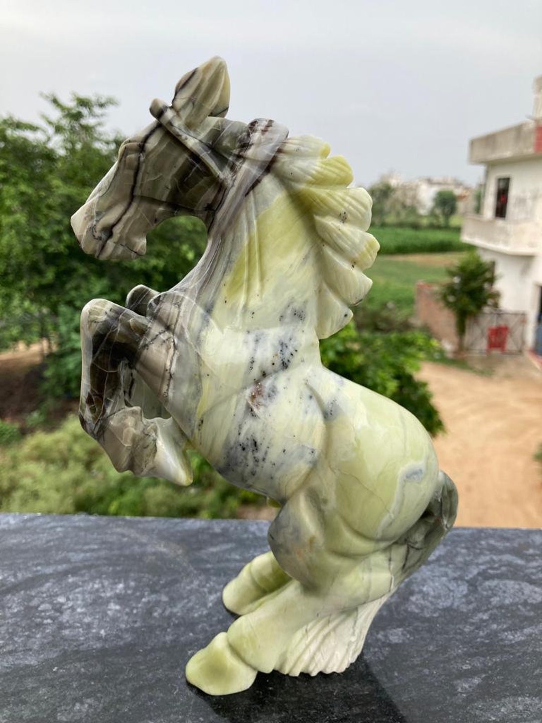 Exquisite Serpentine Crystal Horse Figurine Large Serpentine Stone ...
