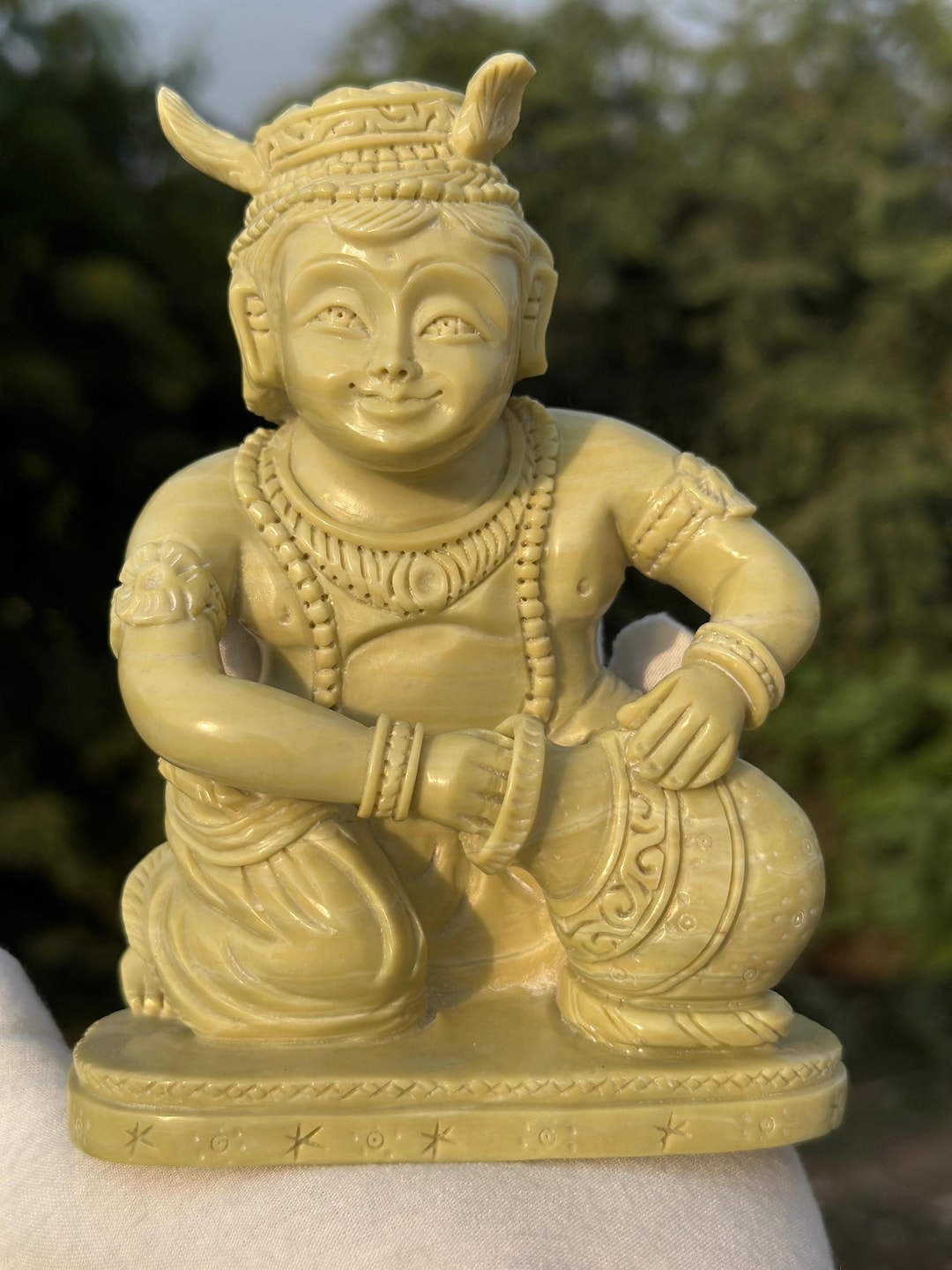 Hand Carved Serpentine Baal Gopal Statue, Gemstone Carving, Natural ...