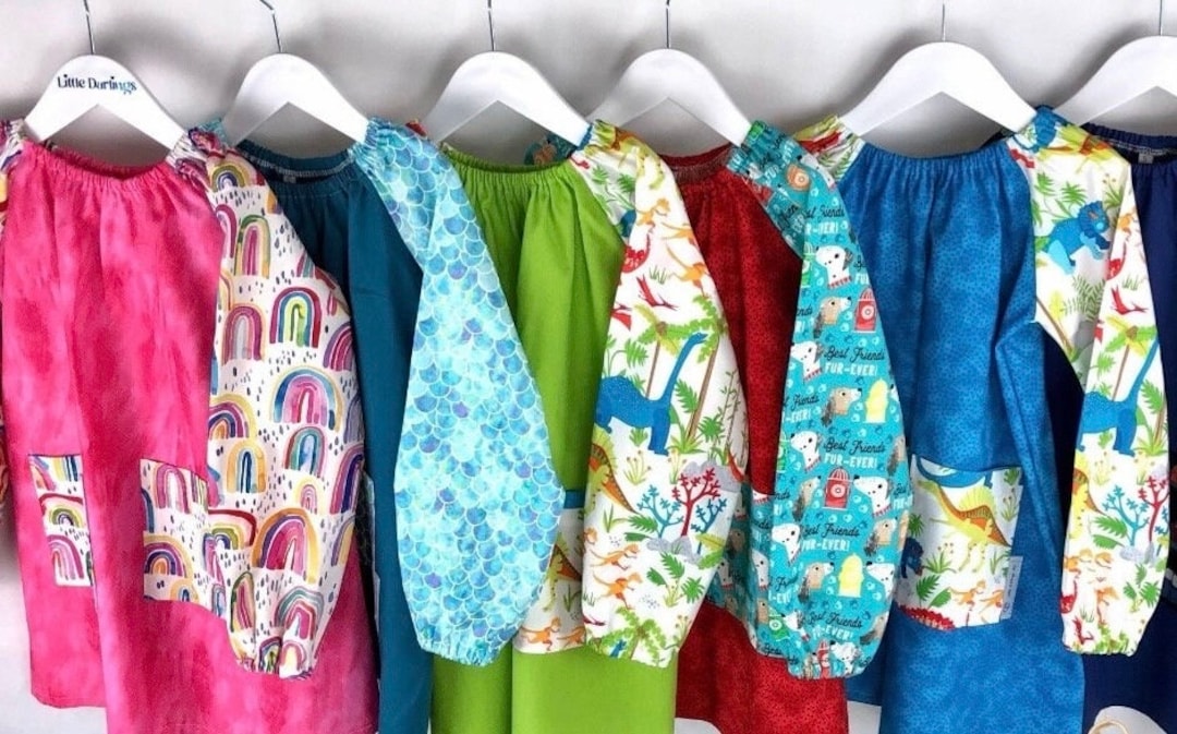 Children's Personalised Cotton Long Sleeved Art Smocks - Size 5-7 ...