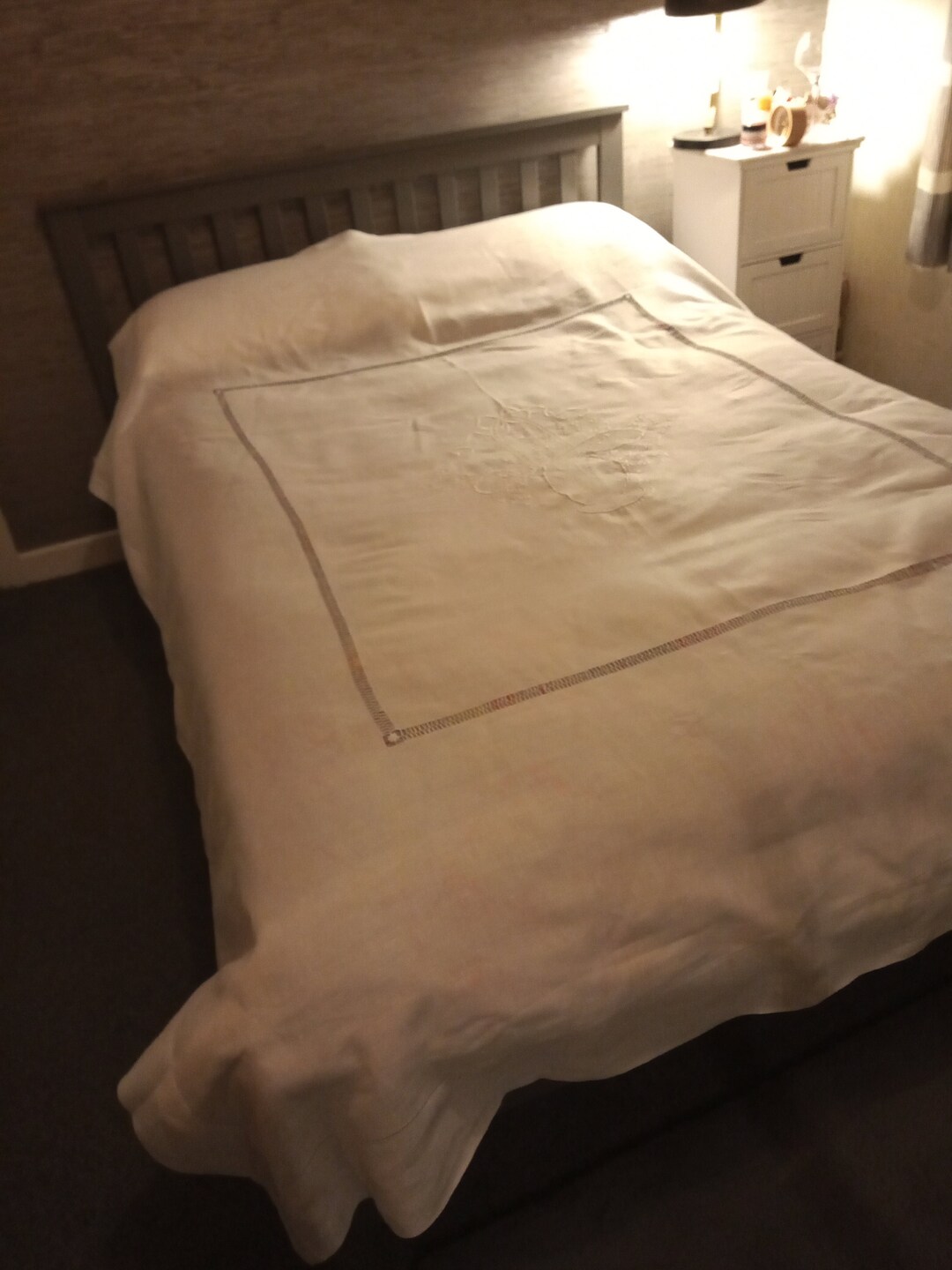 Vintage Irish Linen Coverlet/top Sheet, Hand Embroidered White on White ...