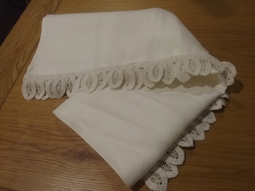 Vintage Irish Linen Huckaback Hand Towel With Hand Made Lace. Unused ...