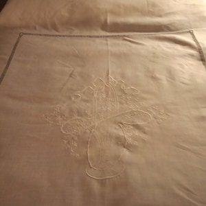 Vintage Irish Linen Coverlet/top Sheet, Hand Embroidered White on White ...