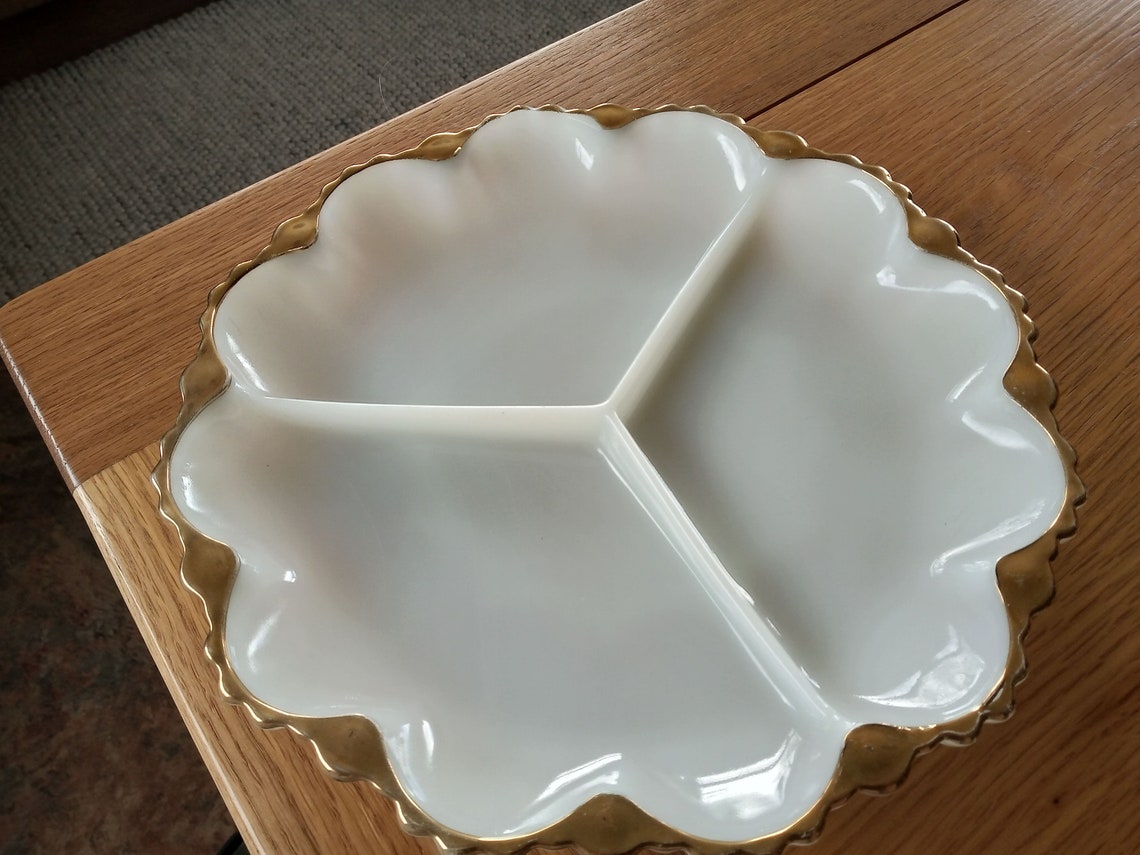 Vintage Anchor Hocking Fire King Divided Plate, Milk Glass Divided ...