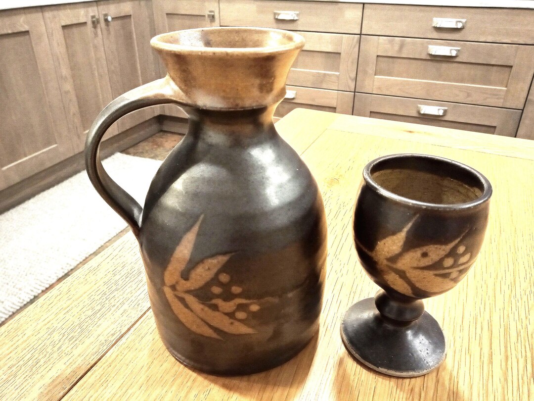Vintage Pottery Wine Jug and Matching Goblet, Forge Pottery Antrim ...