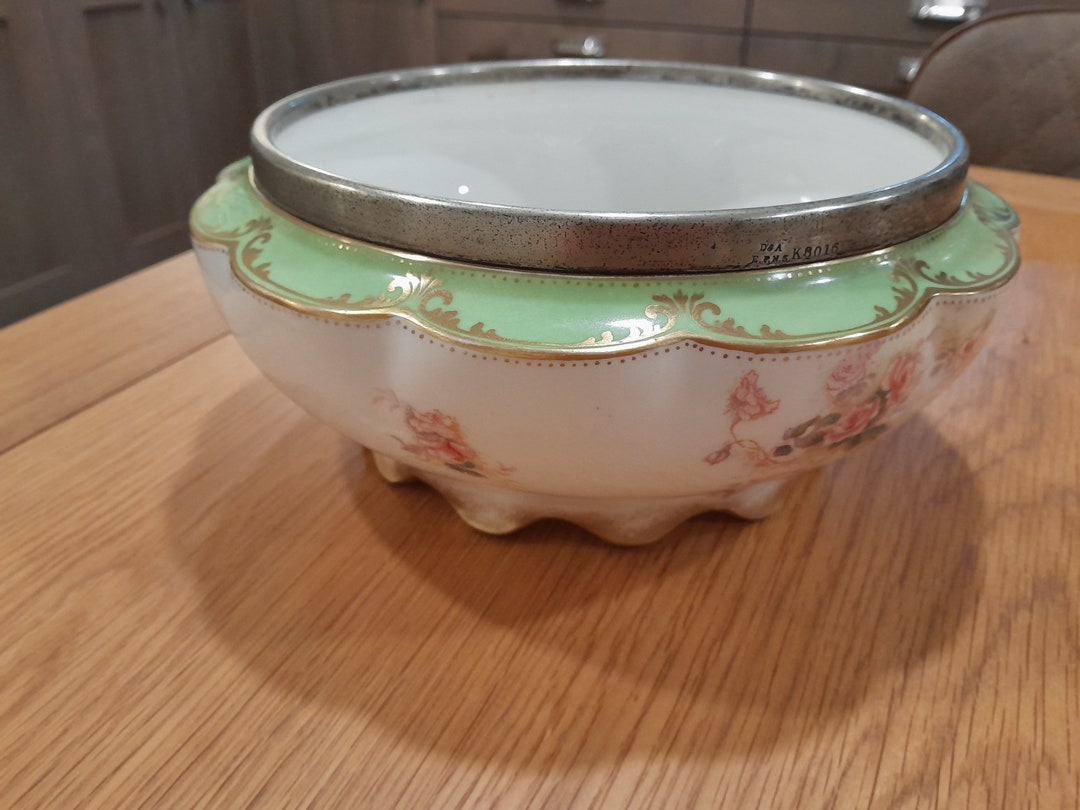 Antique Crescent China Salad/fruit Bowl. Silver Plated Collar. Made in ...