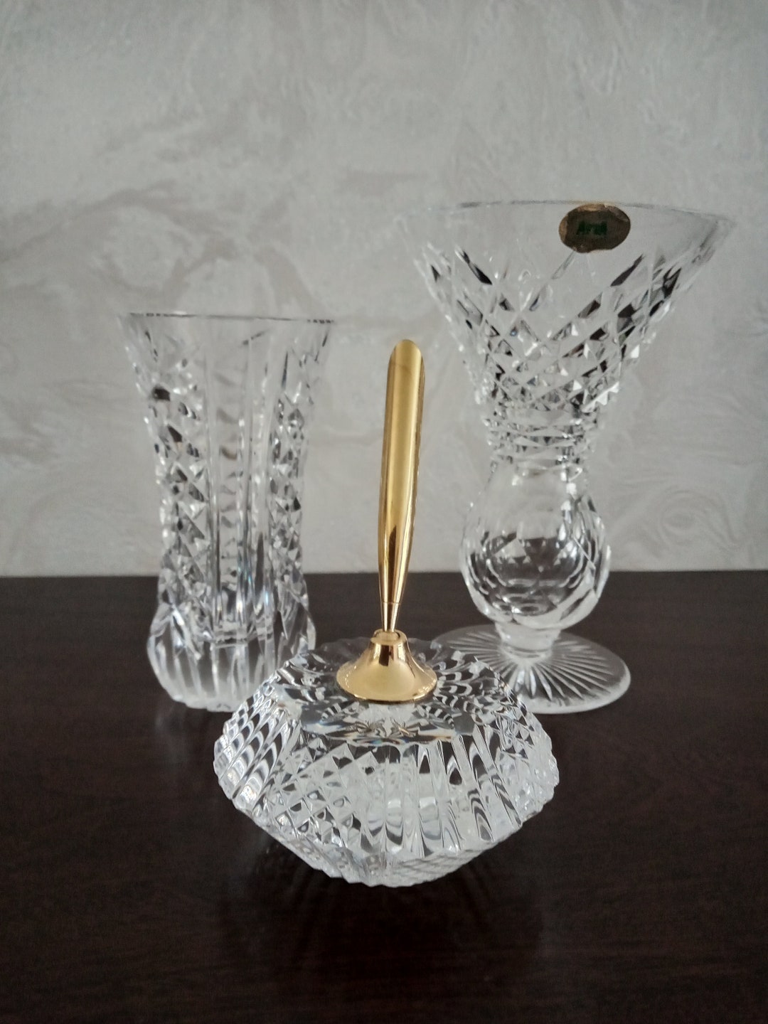 Vintage A Collection of 3 Tyrone Crystal Pieces - 2 Vases and a Pen ...