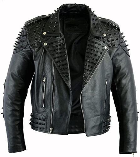 Handcrafted Mens Classic Black Leather Spikes Jacket/ Metal Spikes ...