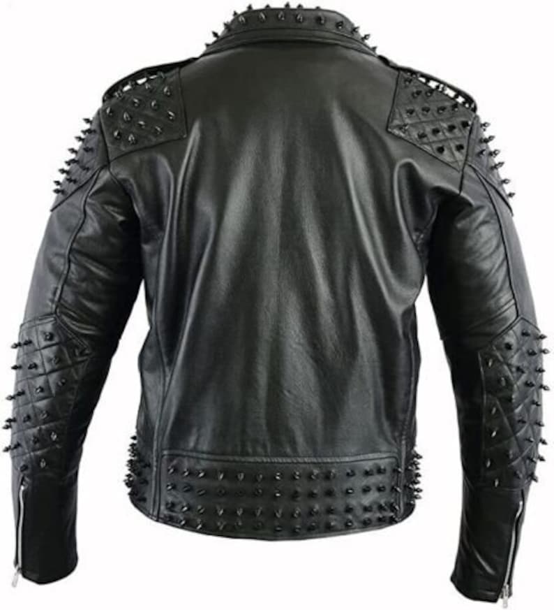 Handcrafted Mens Classic Black Leather Spikes Jacket/ Metal Spikes ...