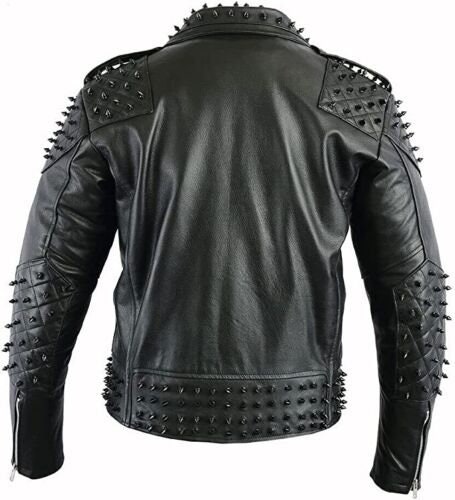 Handcrafted Mens Classic Black Leather Spikes Jacket/ Metal Spikes ...