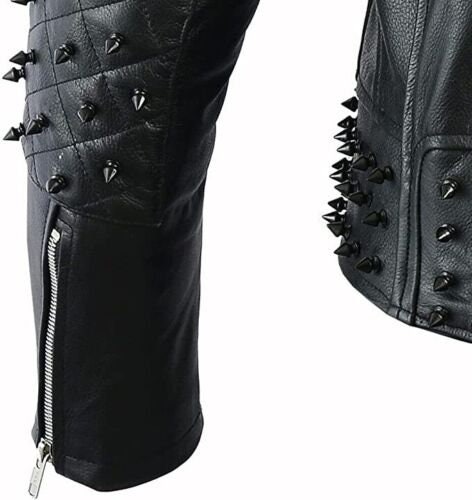 Handcrafted Mens Classic Black Leather Spikes Jacket/ Metal Spikes ...