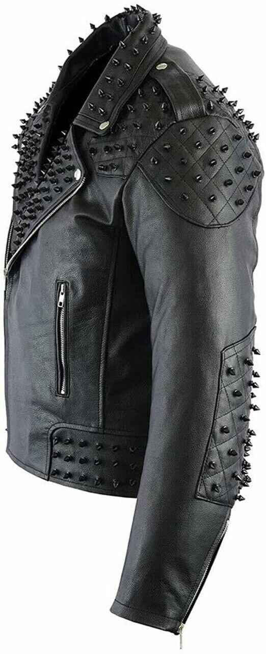 Handcrafted Mens Classic Black Leather Spikes Jacket/ Metal Spikes ...
