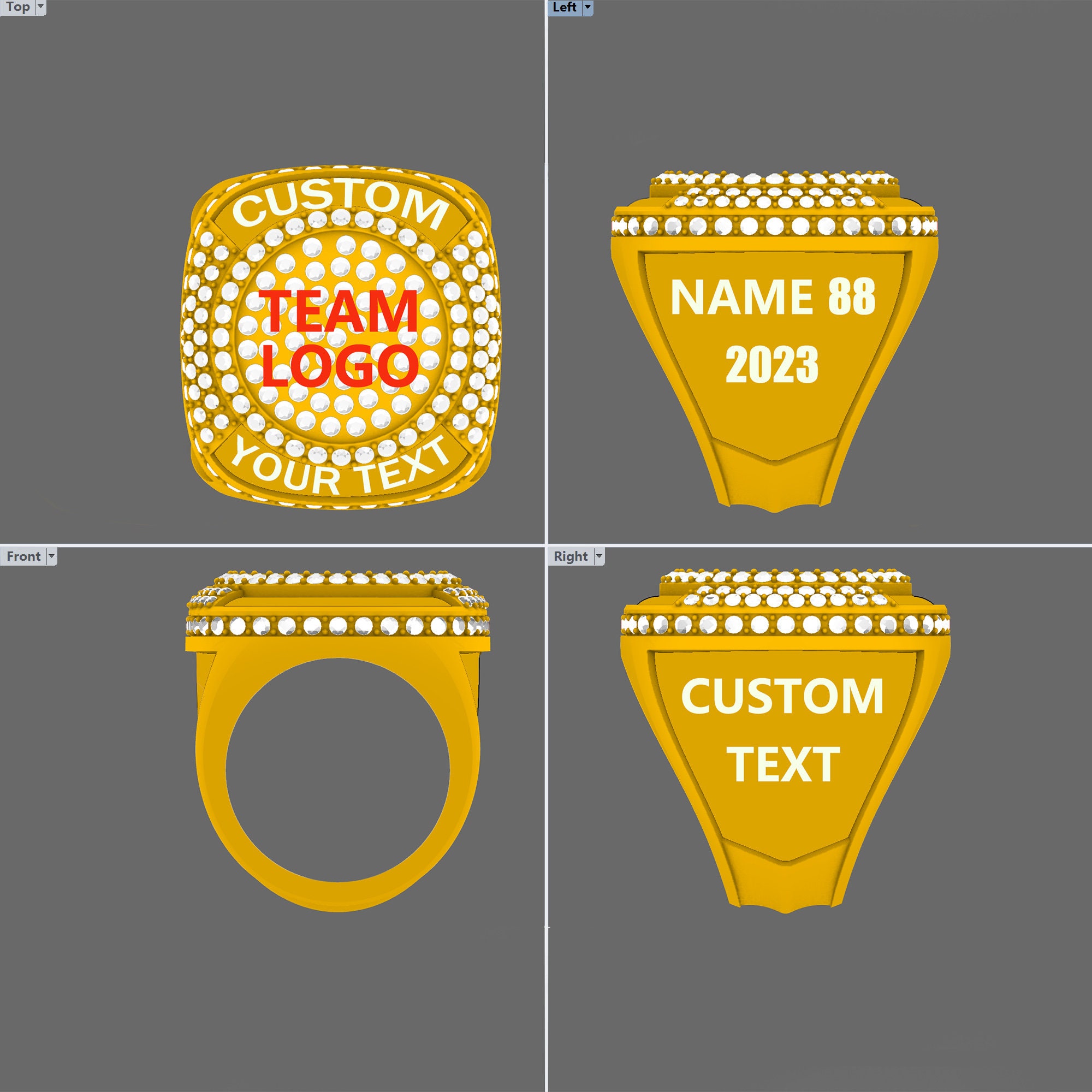 Personalized Championship Ring Custom Logo and Text for Football ...