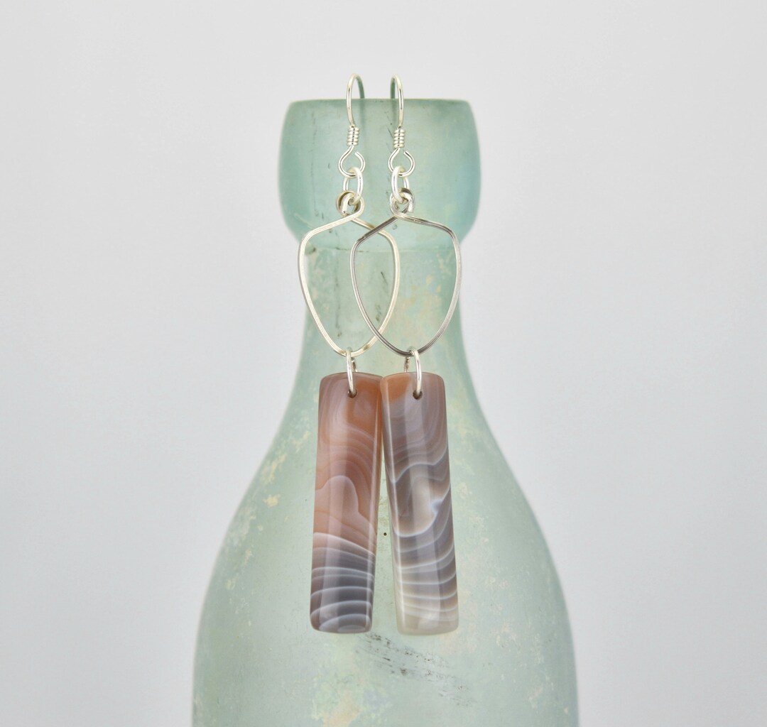 Botswana Agate Dangle Earrings, Sterling Silver, Natural Stone Jewelry ...
