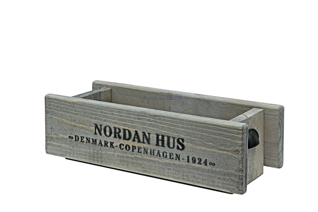 Wooden Box Kalle - Grey Wooden Box With Lettering NORDAN HUS ...