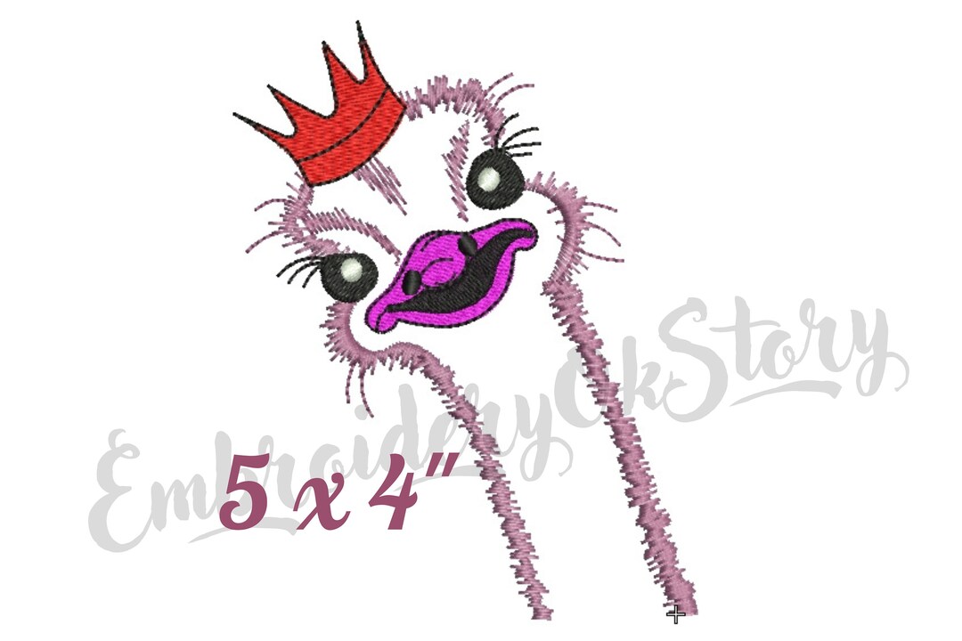 Cool Ostrich Embroidery Designs. Funny Ostrich With Crown - Etsy