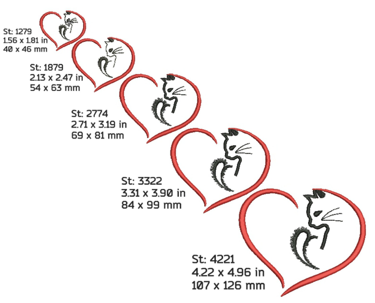 Cat Heart Embroidery Design Cat Love Machine Embroidery Designs I Love ...