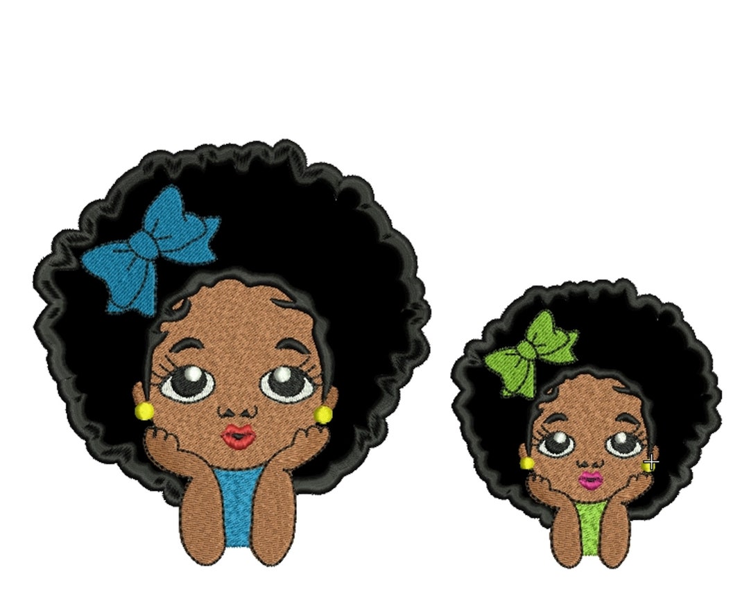 Cute Black Girl Embroidery Design. African American Kids Applique ...