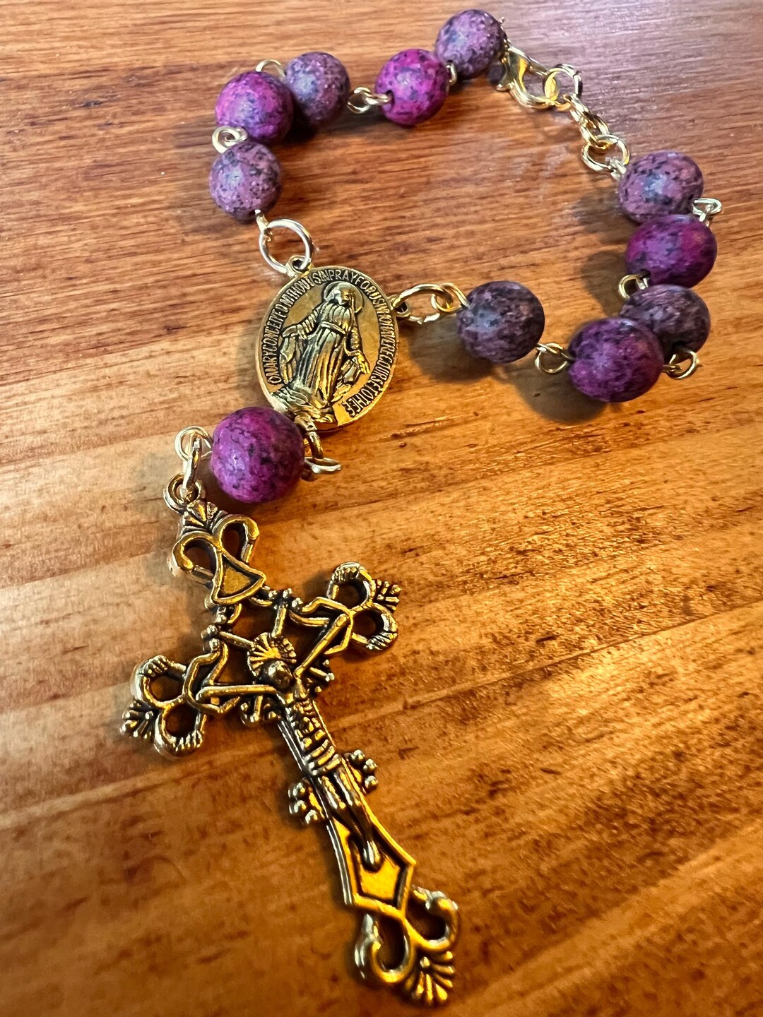 Fuschia & Gold Mini Rosary: Pocket Prayer Beads - Etsy
