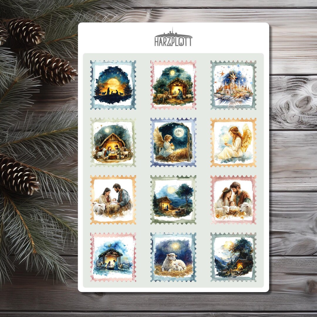 Christmas Stickers Stamps Nativity Scene Holy Couple Christmas Post ...