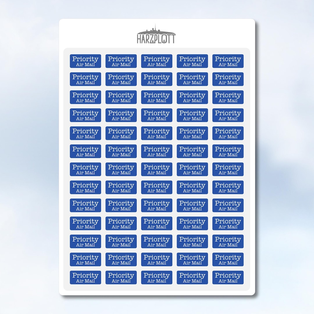 Mini Priority Sticker Sheet, Blue Air Mail Letter Postcard Postcrossing ...