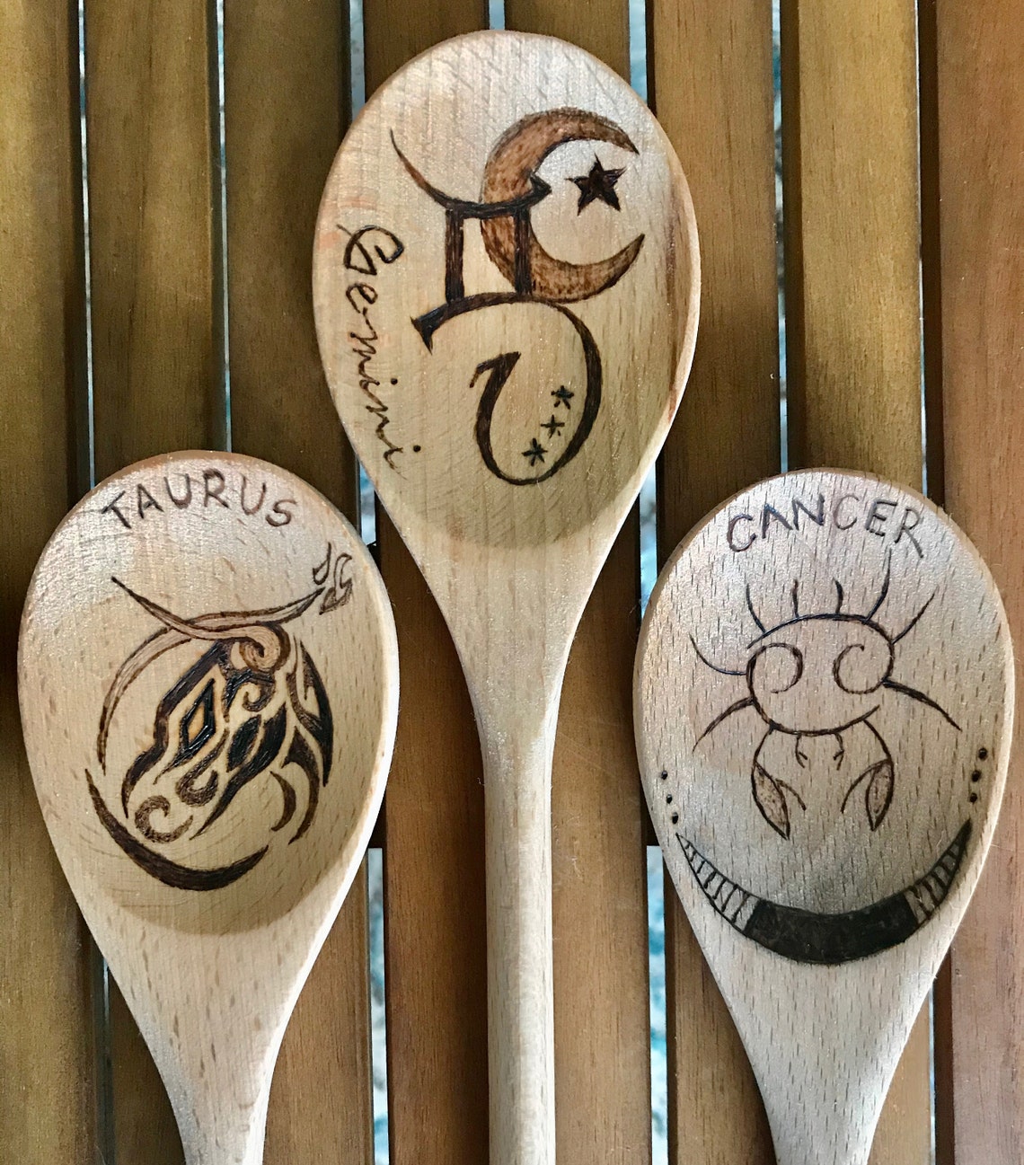 Zodiac Pyrography Jumbo 14 Wooden Spoon. Handmade. Wood - Etsy
