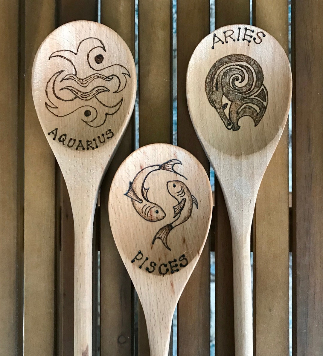 Zodiac Pyrography Jumbo 14 Wooden Spoon. Handmade. Wood - Etsy