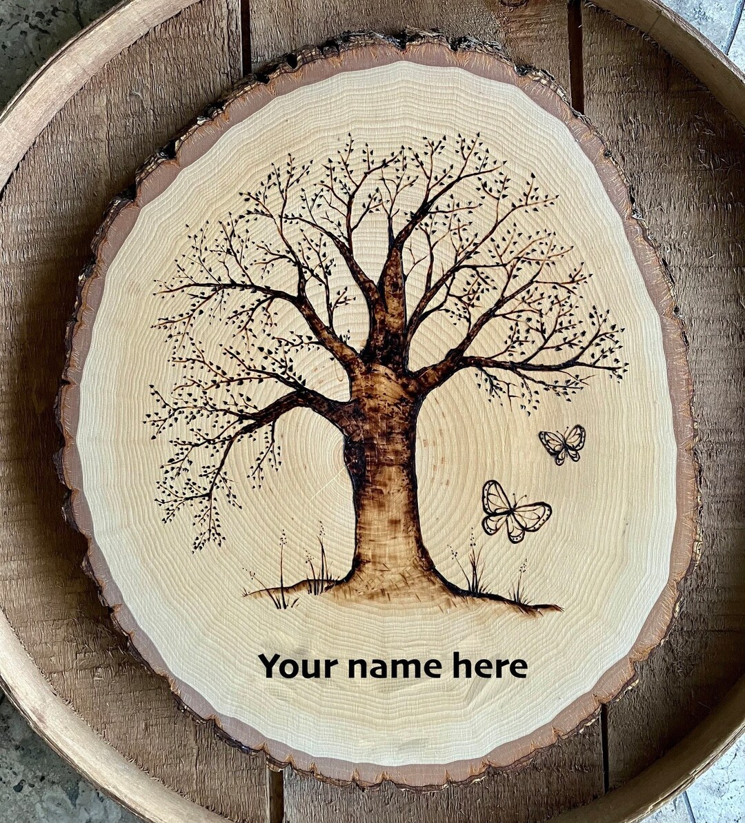 Personalized Wood Burning Tree on Rustic Slice of Basswood. "love of ...
