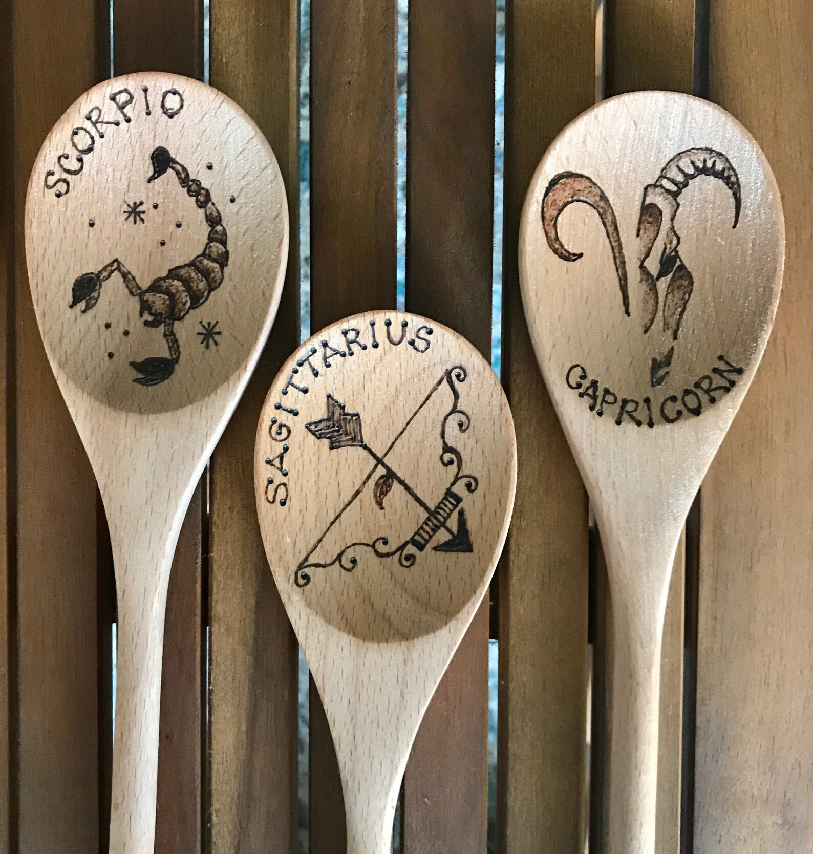 Zodiac Pyrography Jumbo 14 Wooden Spoon. Handmade. Wood - Etsy