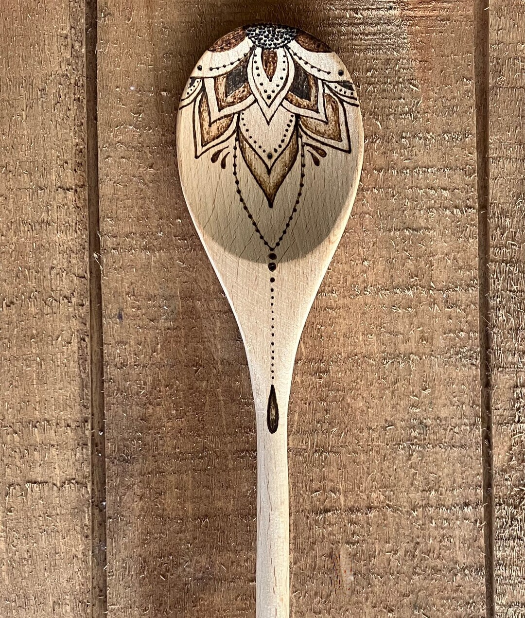 Abstract Sunflower 14" Jumbo Wooden Spoon. Pyrography. Handmade. One of ...