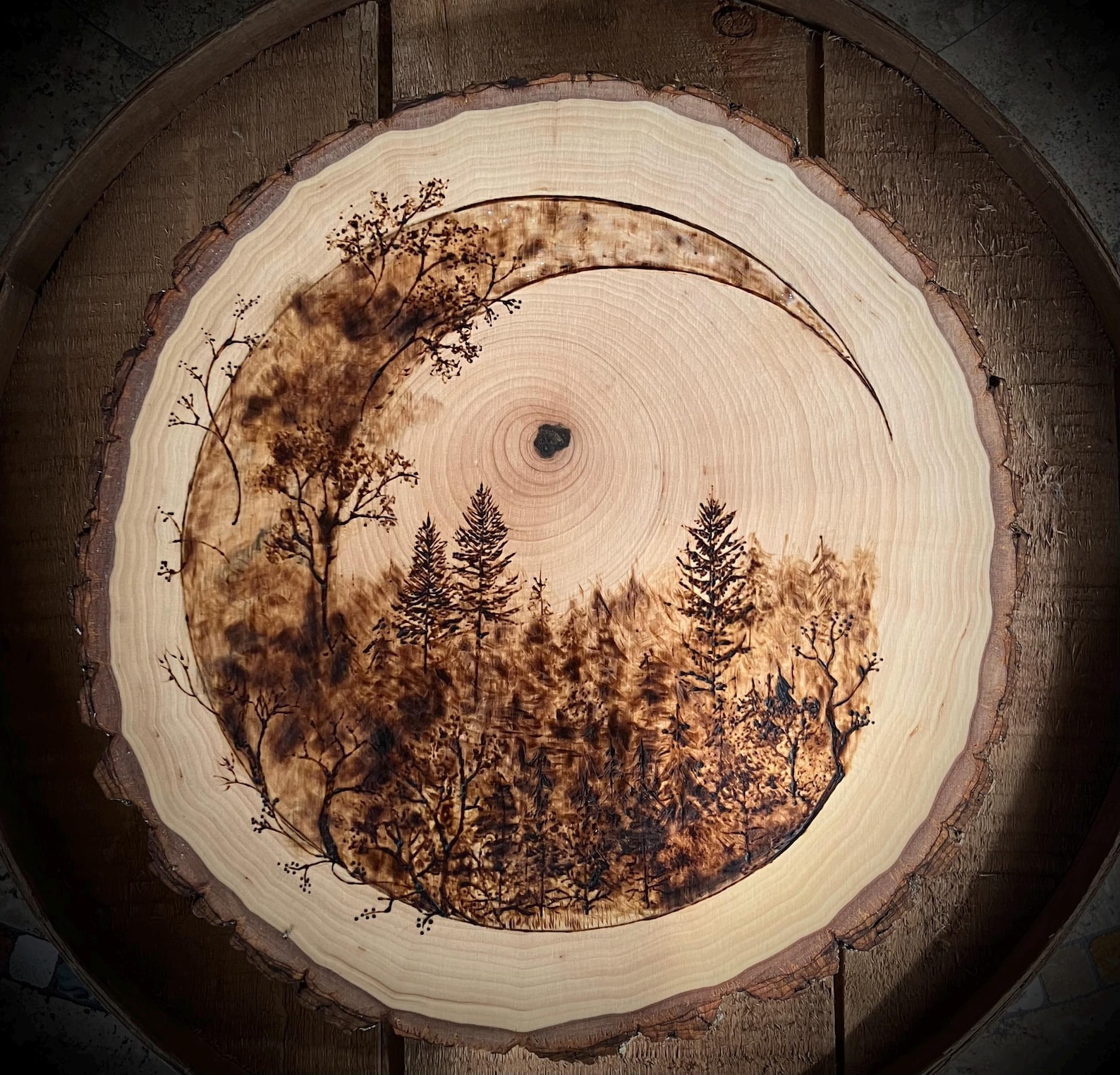 Wood Burning. Moon and Trees. - Etsy
