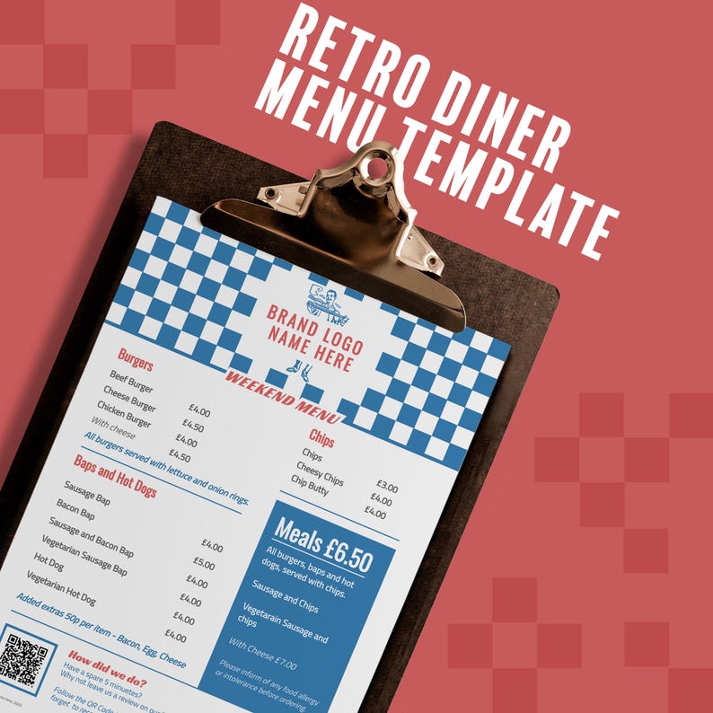 Retro Diner Menu Template: Editable Printable Design (templett Digital ...