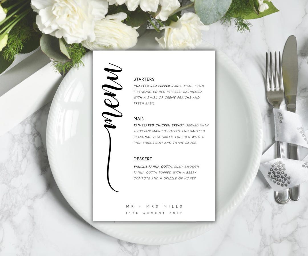 Elegant Editable Wedding Menu Template | Instant Download | Templett - Etsy