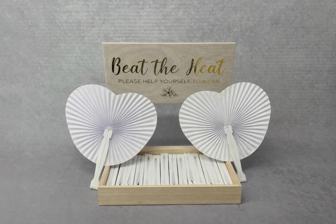 Rustic Wedding Fan & Crate Set: Heart Paper Fans, Destination Wedding ...