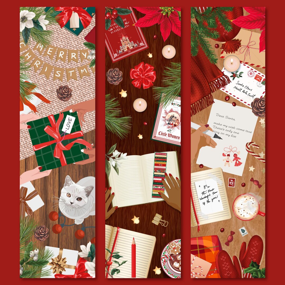 Set of Cosy December Bookmarks, France, Stationery, Illustration ...