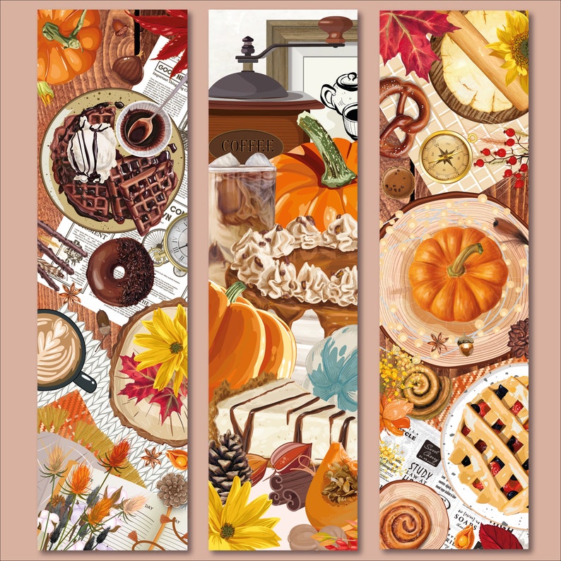 Lot de Marque-Pages Automne Gourmand - Papeterie Illustrée, Accessoire ...