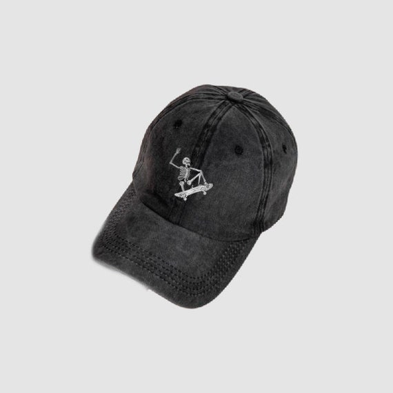Skateboarding Skeleton Skull Baseball Hat Distressed Black - Etsy