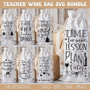 Christmas Teacher Wine Bag SVG Bundle, Wine Bag Quotes SVG, Teacher ...