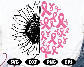 Breast Cancer Awareness Svg Png, Pink Ribbon Svg, Sunflower Svg, Cancer ...