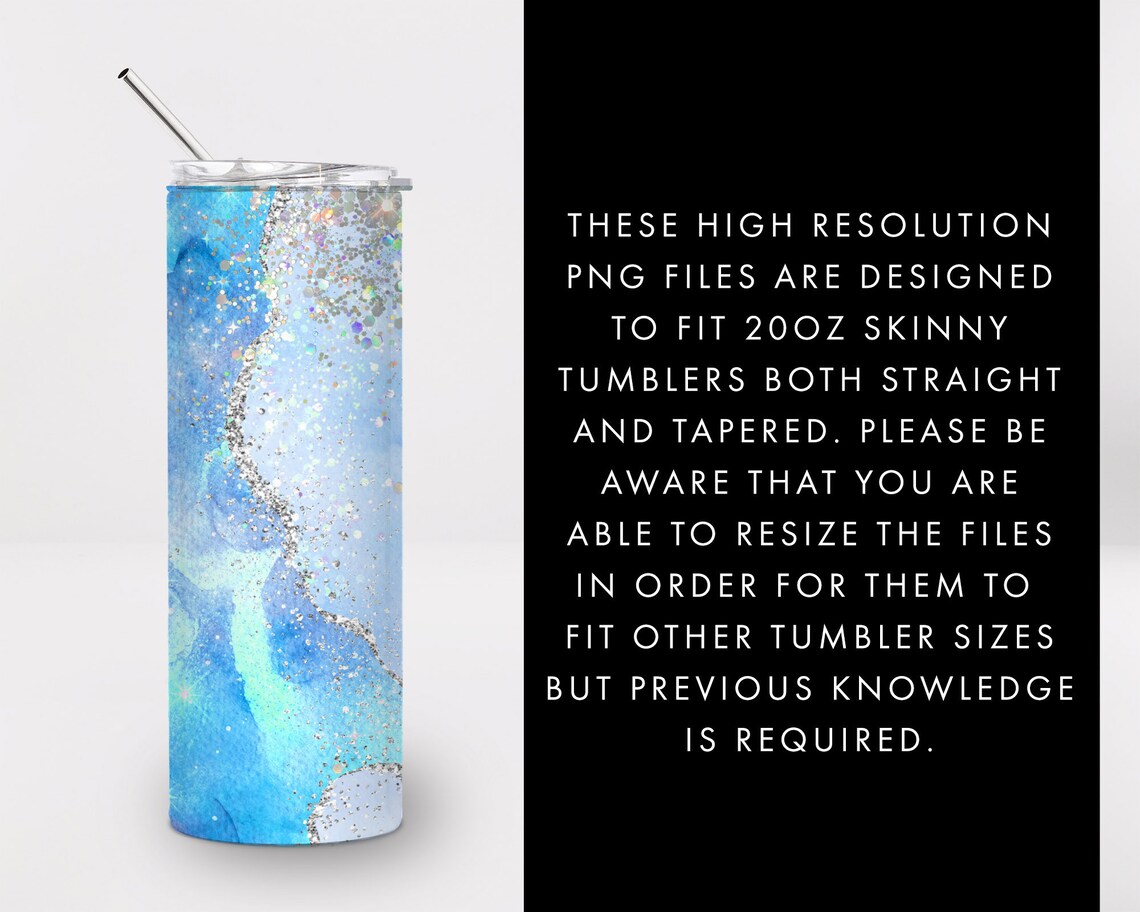 20oz Seamless Ice Blue Agate Glitter Holographic Skinny - Etsy