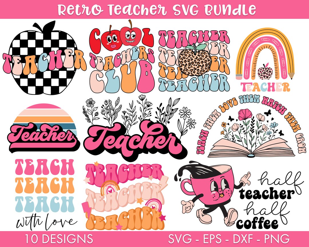 Retro Teacher SVG Bundle, Teacher Quotes SVG Bundle, Teacher Svg, Funny ...