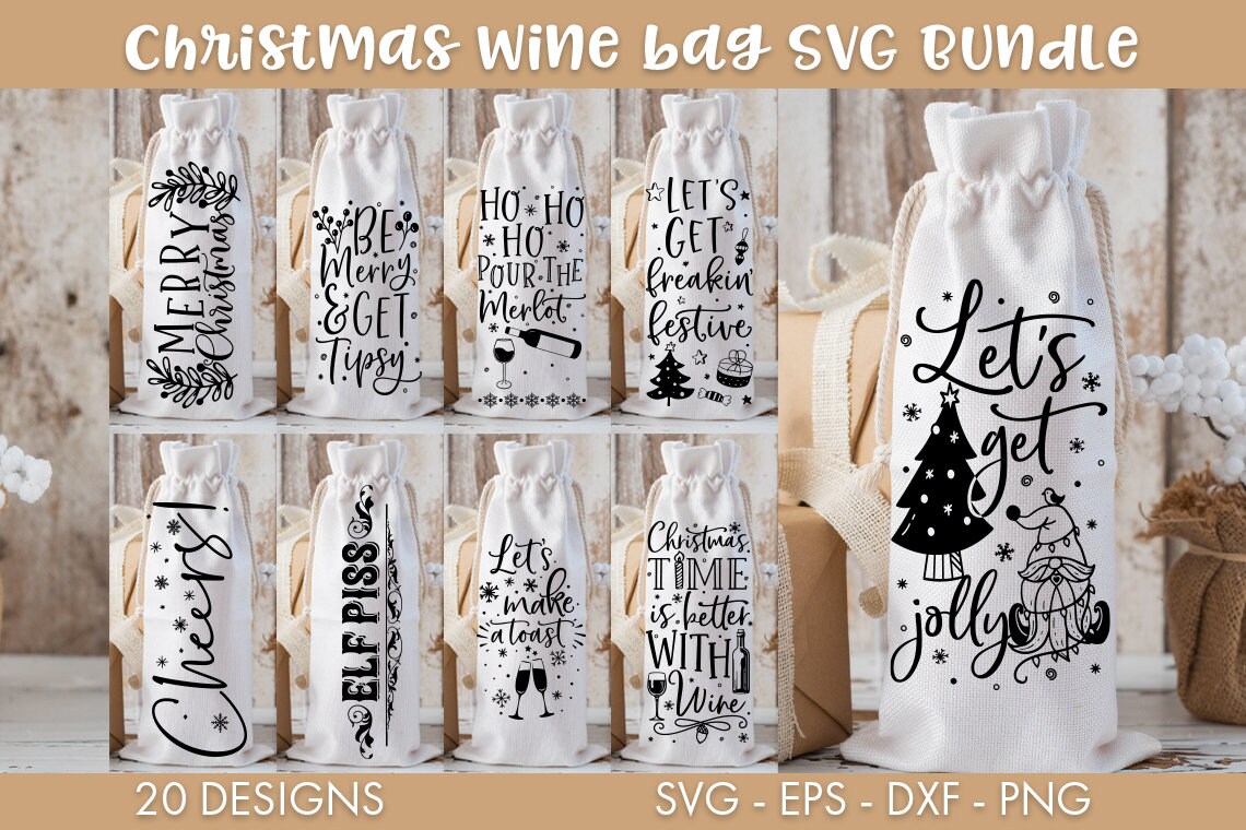 Christmas Wine Bag Svg Bundle Png Bundle Christmas Wine Svg Etsy