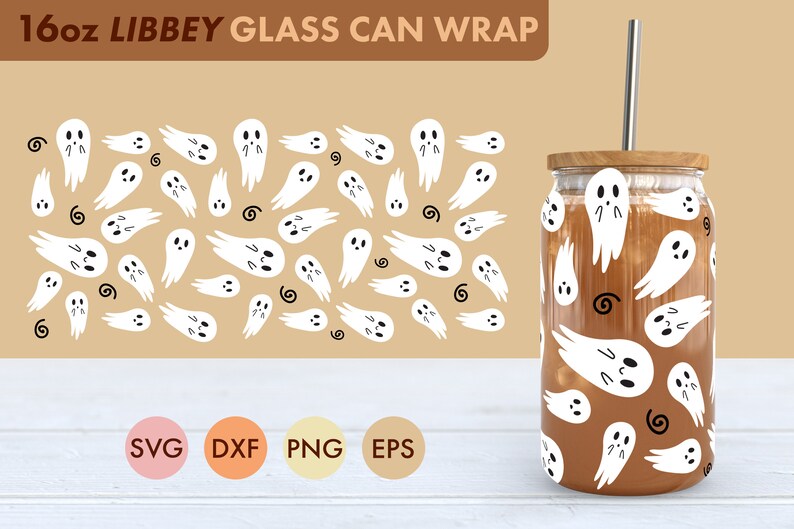 Halloween Ghosts 16oz Libbey Glass Can SVG File Cup Wrap, Ghosts PNG ...